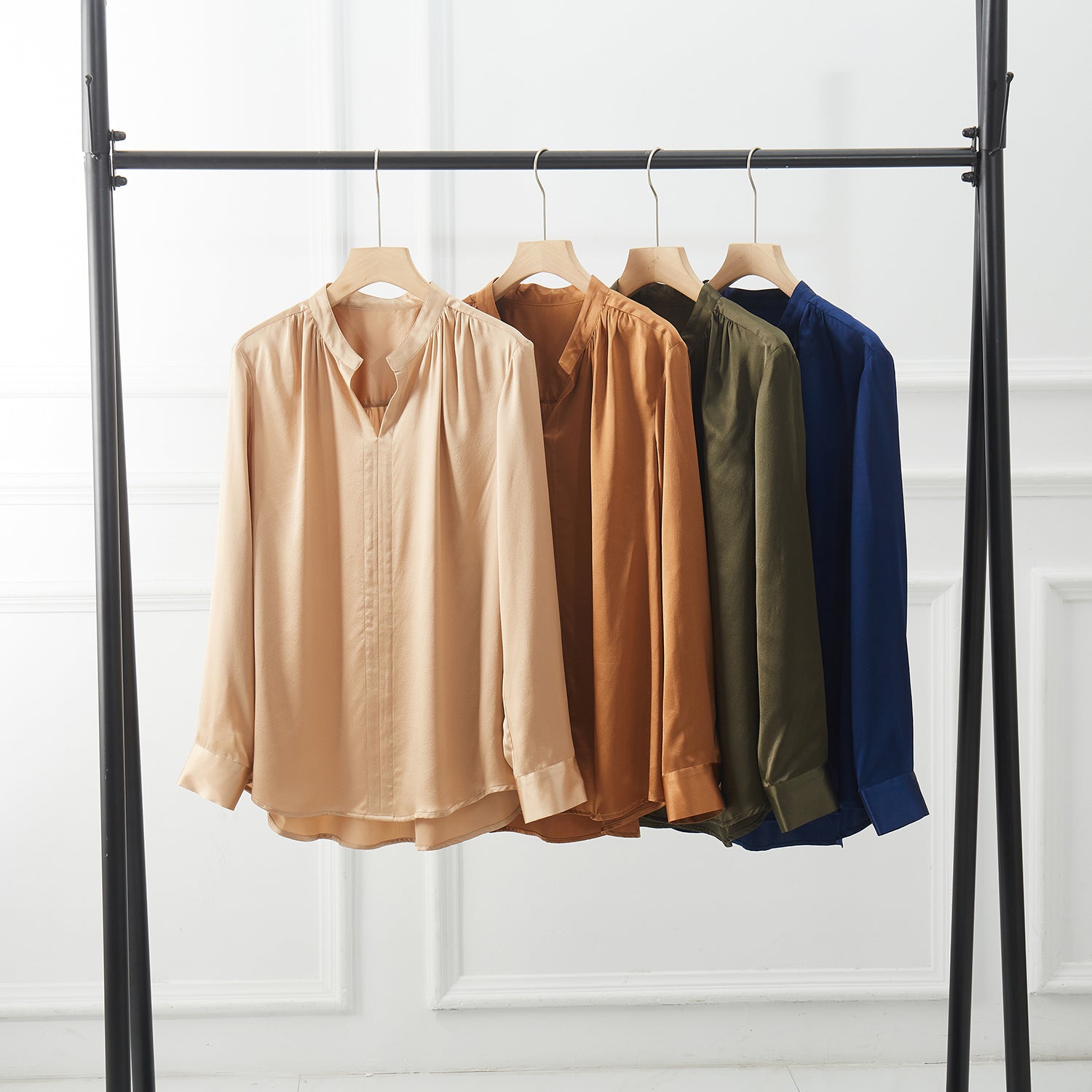 Custom Pure Silk Long Sleeve Y-neck Blouse | Eshonai | 22 Momme – Soft ...