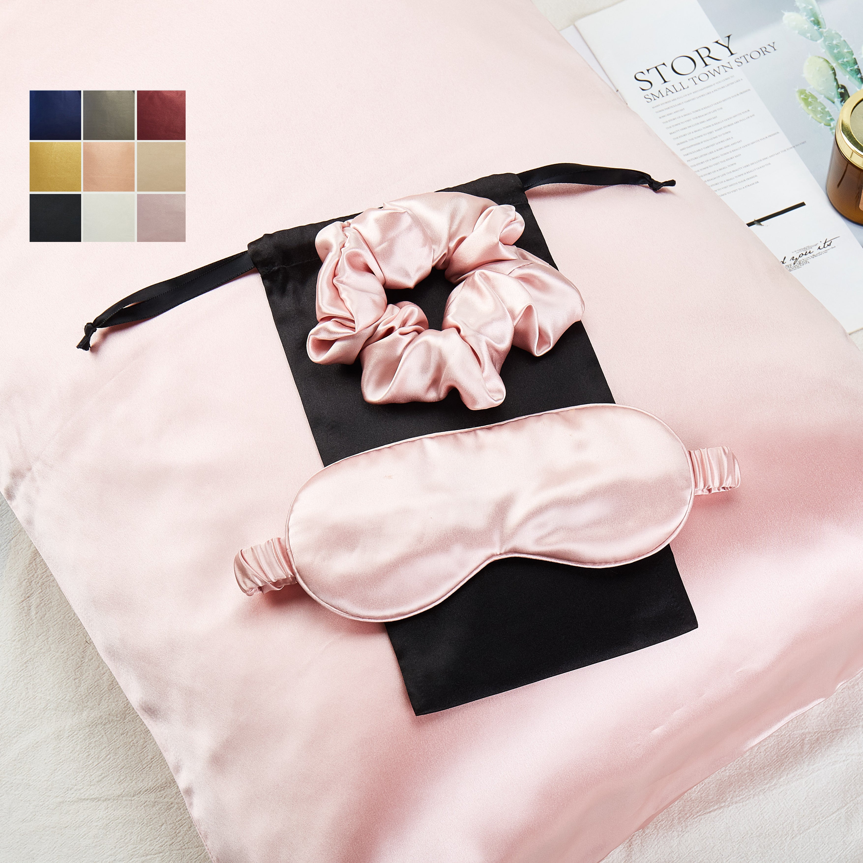 Silk Pillowcase, Eye Mask and Scrunchies Gift Set | Soft Strokes Silk